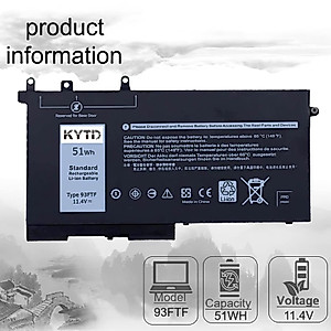 KYTD 93FTF Laptop Battery Compatible with Dell Precision 15 3520 3530 Latitude E5280 E5480 E5580 E5490 E5590 E5480 E5290 E5591 E5491 Series D4CMT 4YFVG 83XPC DJWGP DV9NT 451-BBZT [11.4V/51WH]
