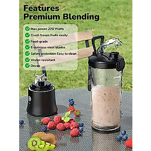 Portable Blender 20oz Large Capacity, 6 Blades Mini Blender for Shakes and Smoothies, BPA Free Personal Blender with Rechargeable USB, Fresh Juice Blender for On the Go, Black