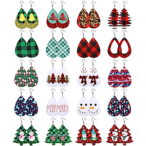 Leather Earrings for Women Christmas Xmas Earrings Teardrop Dangle Lightweight Faux Leather Earrings Holiday Earrings for Christmas New Year Party Decorations Supplies