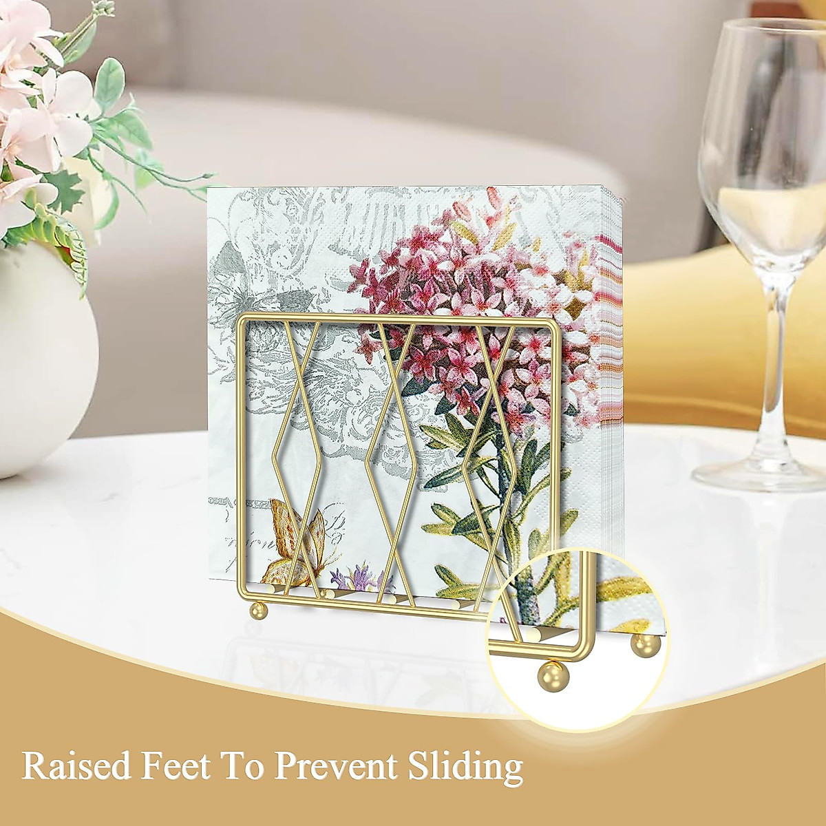 LWSFF Napkin Holder for Table, Modern Metal Napkin Holders for Paper Napkins & Kitchen Dining & Countertops, Cocktail Upright Napkin Holder Dispenser Suitable for All Room Decors (Small, Gold)