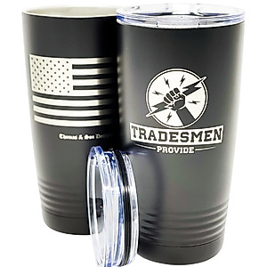 DoubleWall Vacuum Insulated Coffee Tumbler for the Skilled Working Man and Family- ‘TRADESMEN PROVIDE’ Tumbler, 20oz - Gifts for Electricians, Carpenters, Welders, and All Skilled Tradespeople