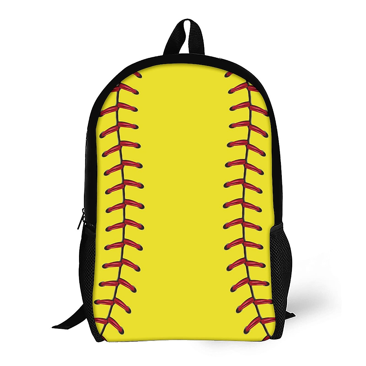 ONE TO PROMISE Softball Baseball School Backpack Cartoon Softball Baseball Red Lace on Yellow Shoulder Bags,Lightweight Fashion Commute Daypack Bookbag for Teen Boys Girls High School Student,17 Inch
