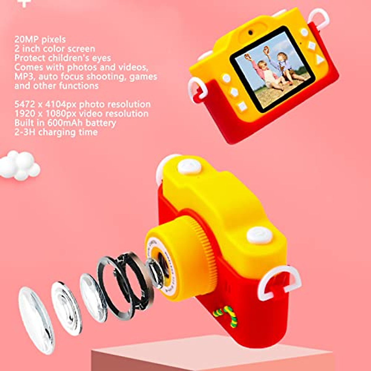 Children's Camera, Kids Digital Selfie Camera, 20MP HD Children Video Camera with MP3 Function, for 3-10 Years Old