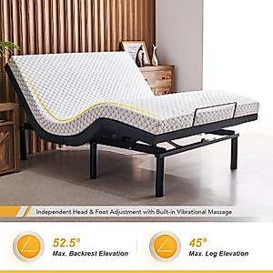 VONLUCE Motorized Bed Frame with Remote Control, Zero Clearance Adjustable Bed Base, Head Foot Incline and Massage Bed Frame with Custom Presets Underbed Lighting and USB Port, 800lb Cap, Queen Size