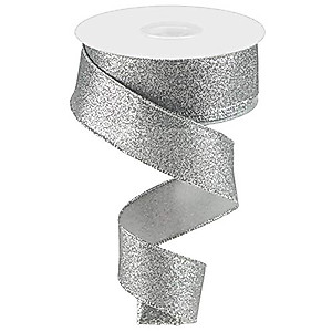 Shimmer Glitter Wired Edge Ribbon, 10 Yards (Silver, 1.5 Inch)