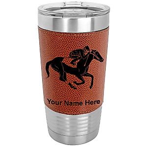 LaserGram 20oz Vacuum Insulated Tumbler Mug, Horse Racing, Personalized Engraving Included (Faux Leather, Basketball Style)
