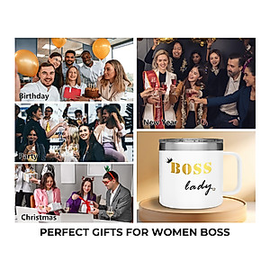 EchoMaven Bosses Day Gifts for Her, Boss Lady Gifts, Boss Lady Appreciation Gifts, Boss Lady Stainless Steel Coffee Mug with Lid Straw, Birthday Christmas Gifts for Boss Lady Women, Black