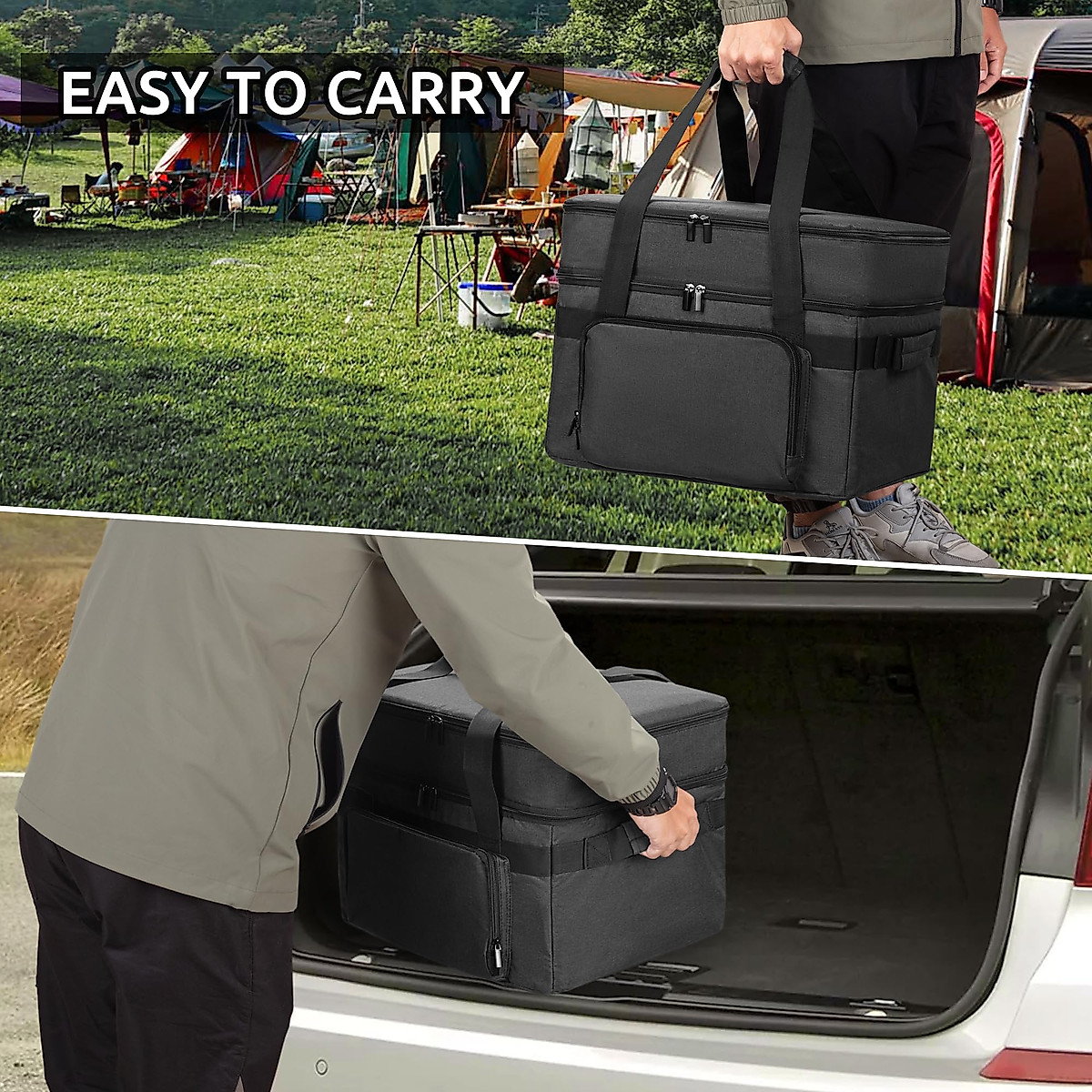 LUXJA Indoor Grill Carrying Bag with Bottom Pad Compatible for Ninja Sizzle GR101 Smokeless Grill, Double Layer Electric Grill Bag with Plates Section (Bag Only), Black