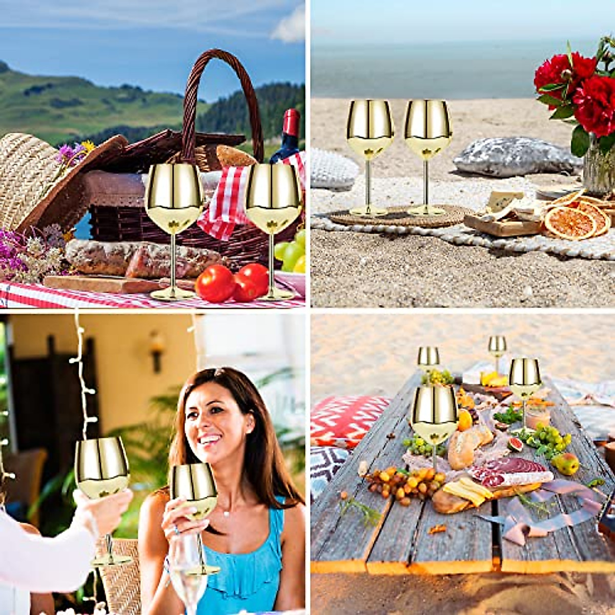 VERISA Stainless steel stemmed wine glasses,18oz Unbreakable Steel Wine glass, Shatterproof Metal wine Goblets for Outdoor, Picnic,Party, Gift Box Red wine 2 wine glasses (GOLD)