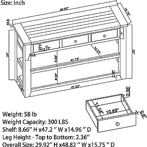 Daxue Console Table with 3 Drawers and 2 Shelves, 48.8" W Pine Wood Vintage Hallway Foyer Table with Storage Shelves, Narrow Long Sofa Entryway Table for Living Room Distressed Finish(Brown)