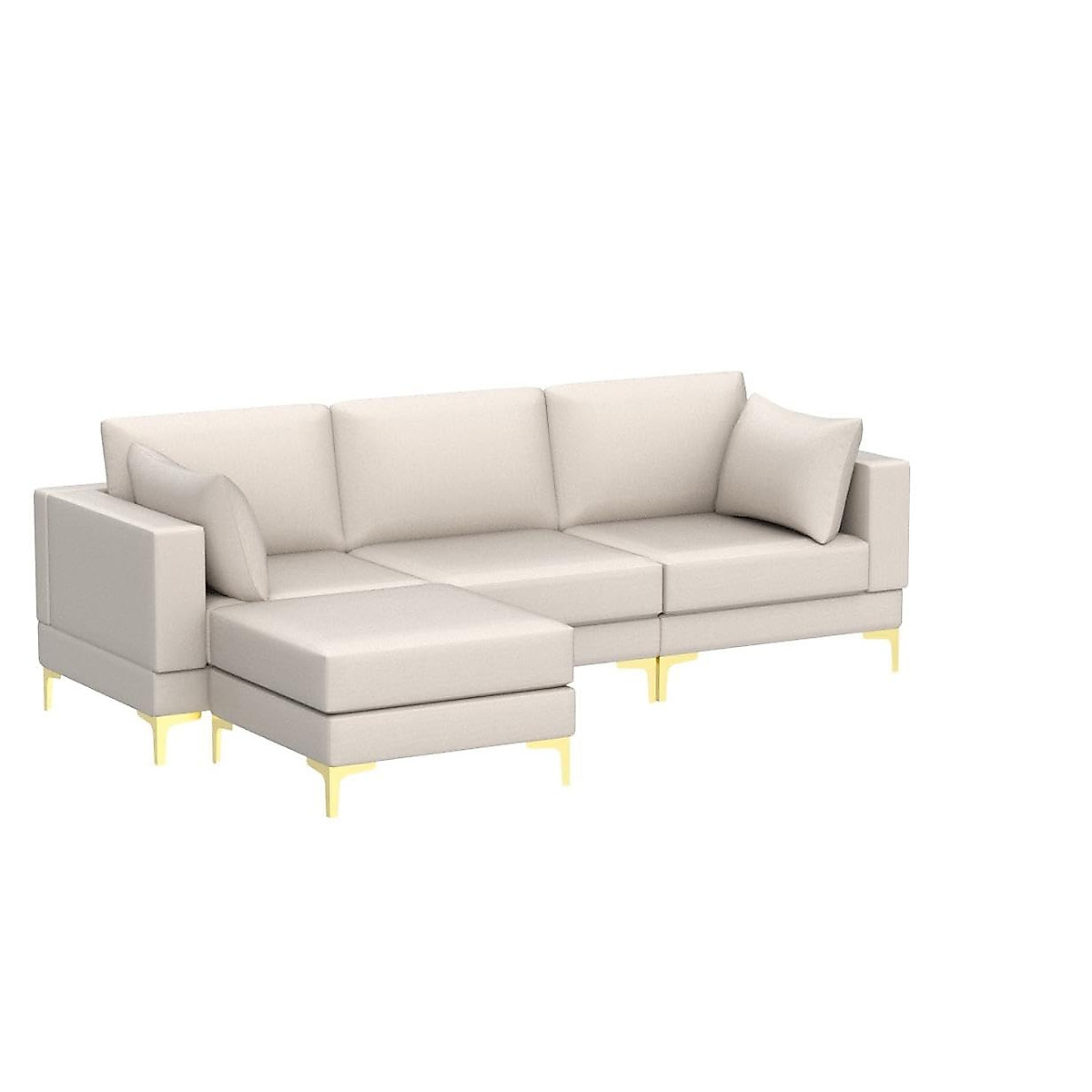 kevinplus 93'' Sectional Sofa Couch for Living Room with Convertible Chaise Ottoman, Modern 3-Seat L-Shape Sofa Couch with Golden Metal Legs for Bedroom Home Office Apartment Small Space, Beige