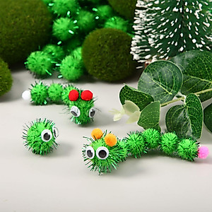 Shappy 500 Pieces Christmas Glitter Pompoms 1 Inch Fuzzy Pom Poms Arts Crafts Making Balls for Hobby Supplies Craft DIY Party Decoration (White)