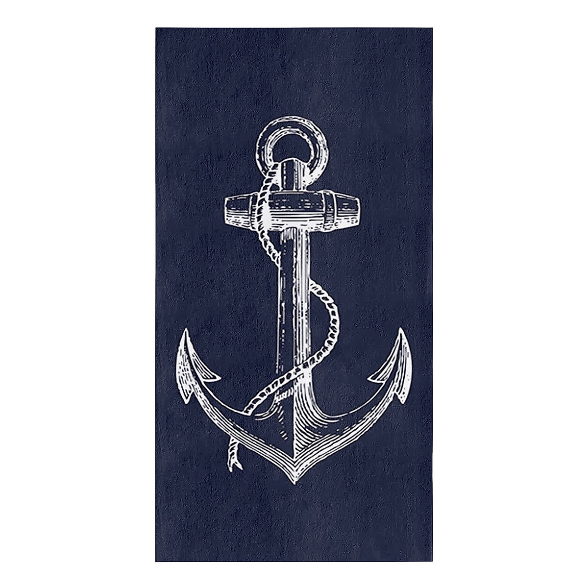 Chucoco Kitchen Towel Absorbent Dish Towels Simple Sketch Wooden Anchor 1 Pack Soft Reusable Hand Towel Washing Cloths, Quick Drying Hanging Terry for Home Cleaning Nautical Theme Navy Blue Back