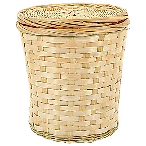 DOITOOL Round Rattan Waste Basket with Lid Woven Trash Can Wastebasket Garbage Bin Laundry Hamper Fruit Egg Basket Woven Flower Pots for Bedroom Living Room and Bathroom