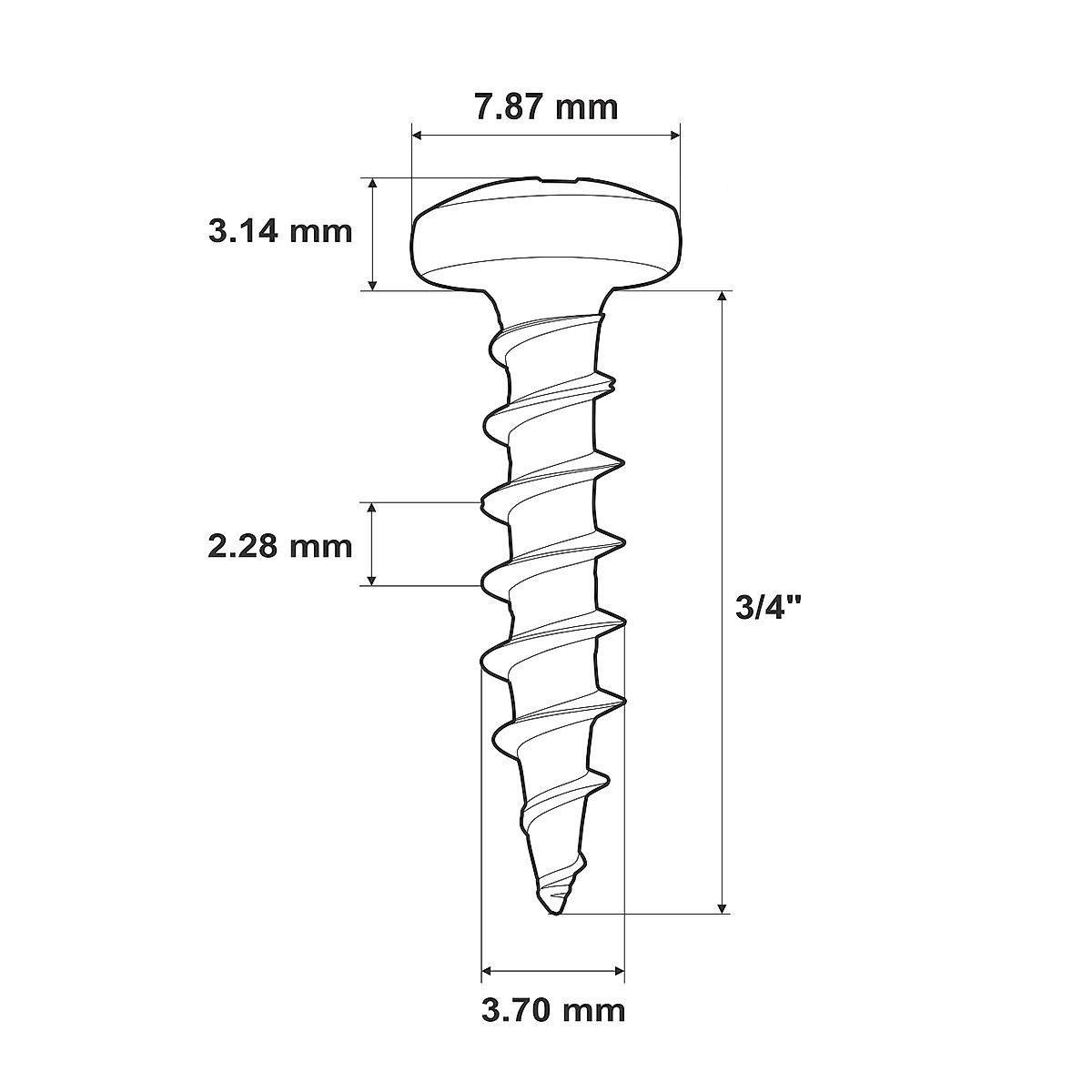 100 Pack Rok Hardware #8 x 3/4" Coarse Deep Thread Pan Head Screws Black Phosphate Wood MDF