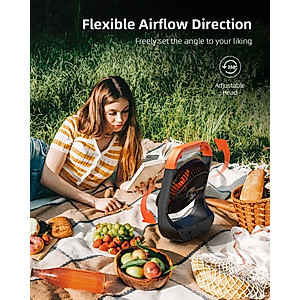 Koonie 8in 20000mAh Camping Fan with Timer, LED Lantern and Hook, 90hrs Rechargeable Battery USB Fan with 4 Speeds, 350°Head Rotation, Desk Table Fan for Bedroom, Outdoor, Tent, Travel, Picnic