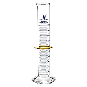 EISCO Graduated Cylinder, 500mL - ASTM, Class B Tolerance ±4.00mL - Protective Collar, Hexagonal Base - Blue Graduations - Borosilicate 3.3 Glass