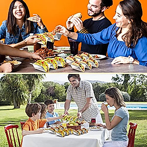 Taco Holder, Taco Stand, Taco Holders Set of 4, Stainless Steel Taco Rack with Handles, Each Metal Taco Tray Plates Holds Up to 2 or 3 Hard or Soft Taco Shells, Oven Grill and Dishwasher Safe