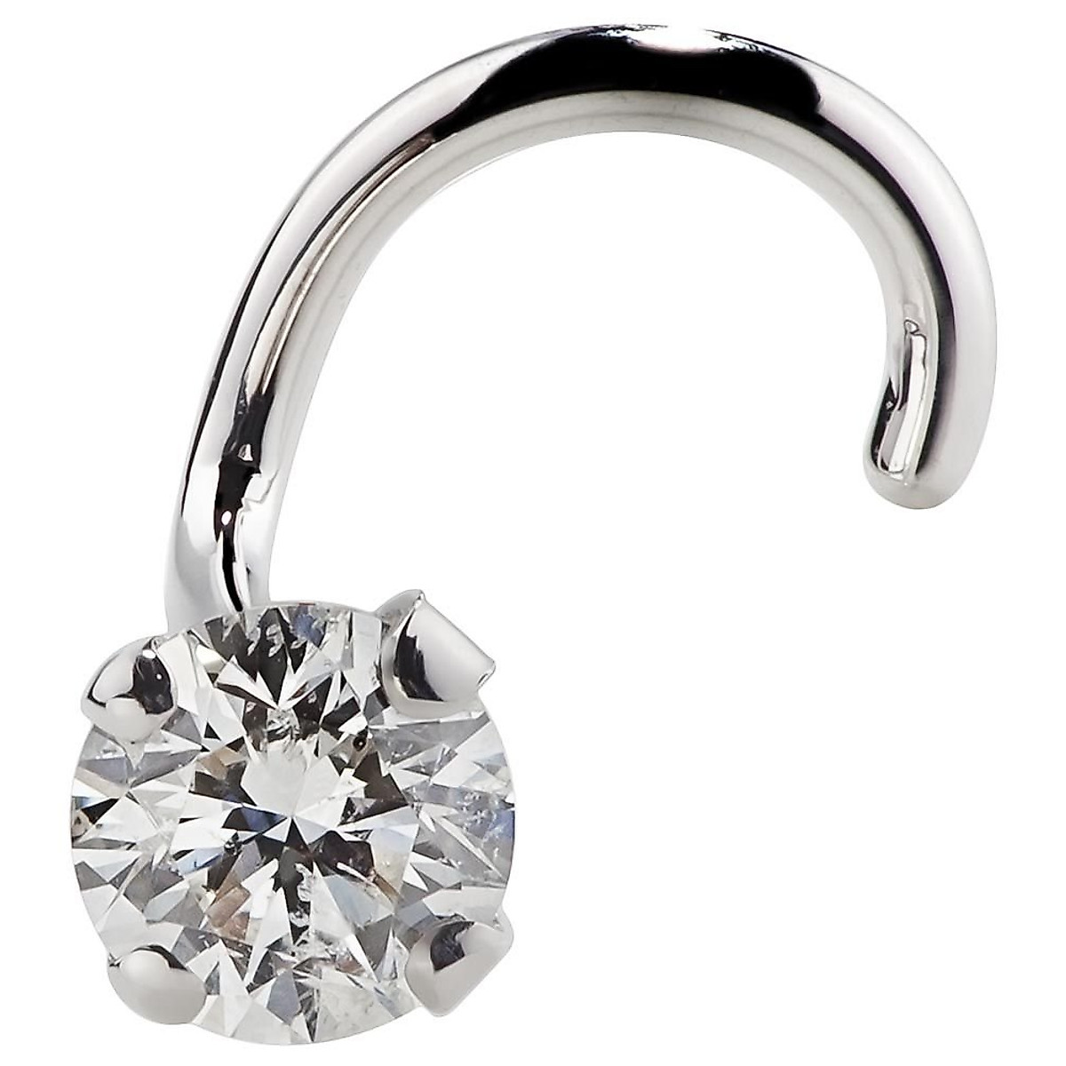 FreshTrends SI1-3mm (0.1 ct. tw) Diamond 14K White Gold Nose Ring Twist Screw - 20G