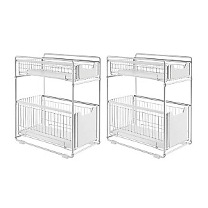 2 Pack - Simple Gear Heavy Duty 2-Tier Under Sink Cabinet Organizers with Sliding Storage Drawer, Pull Out Cabinets Organizer Shelf for Kitchen Bathroom Cabinet or Pantry (Black-2 Pack)