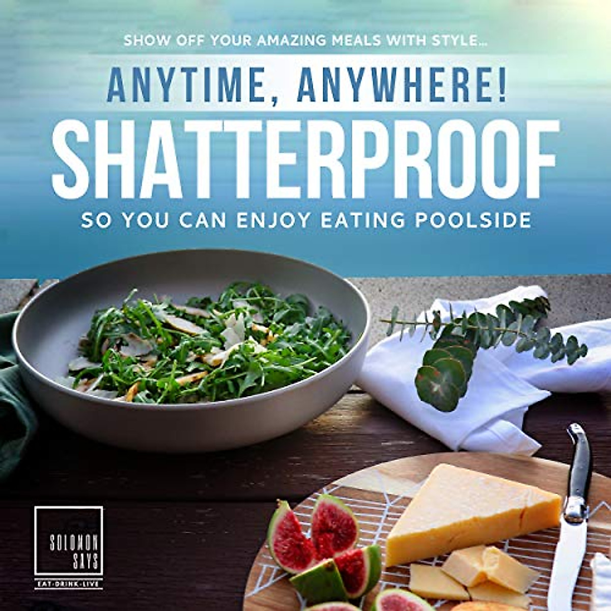 Solomon Says Large Salad Bowl with Lid - 12 Inch Bamboo Fiber Salad Serving Bowl and Acacia Wooden Cutting Board Cover - Bamboo Mixing Bowls for Fruits, Salads, Vegetables and Pasta (Cool Gray)