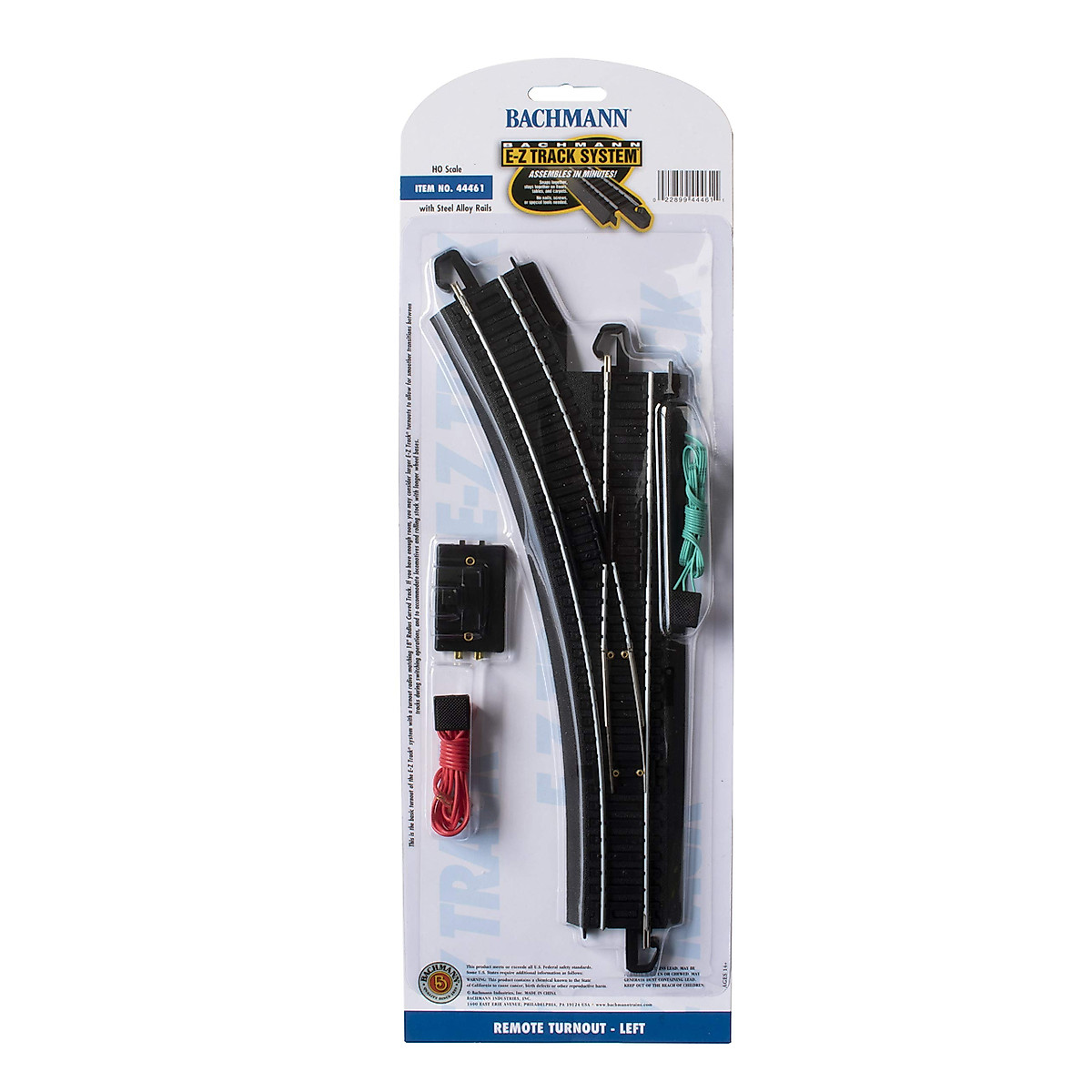 Bachmann Trains - Snap-Fit E-Z TRACK REMOTE TURNOUT - LEFT (1/card) - STEEL ALLOY Rail With Black Roadbed - HO Scale