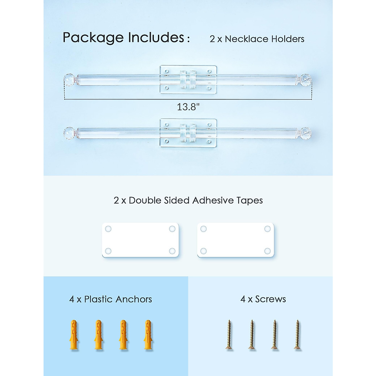 Heesch Headband Holder, Bracelet Holder, Claw Clip Organizer, Acrylic Necklace Holder, Hat Rack for Baseball Caps, Wall Mount Jewelry Holder for Bracelets, Watches, Headbands, Hair Ties (2-Pack)