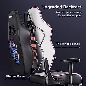 AutoFull C3 Gaming Chair Office Chair with Ergonomic Wingless Cushion PU Leather Racing Style PC Chair with Footrest and Lumbar Support Pillow,Black