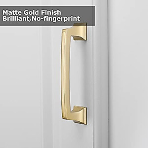 Haidms 10 Pack Brushed Gold Cabinet Pulls Gold Cabinet Handles, 5 inch Hole Centers Matte Gold Kitchen Cabinet Handles Vintage, Square Dresser Handles Solid Drawer Handles for Kitchen