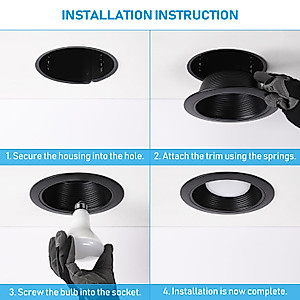 TORCHSTAR 6 Inch Recessed Light Black Baffle Trim with Detachable Ring, Full Metal, Ceiling Can Light Trim for Recessed Can, Fit Halo/Juno Housing, Pack of 6