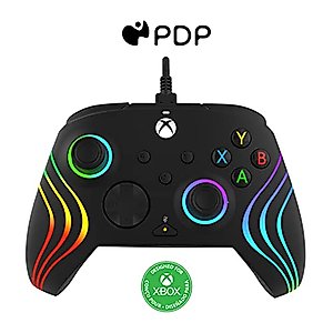 PDP Afterglow Wave Wired LED Controller for Xbox Series X|S/Xbox One/PC, RGB Lights, Customizable/App Supported - Black