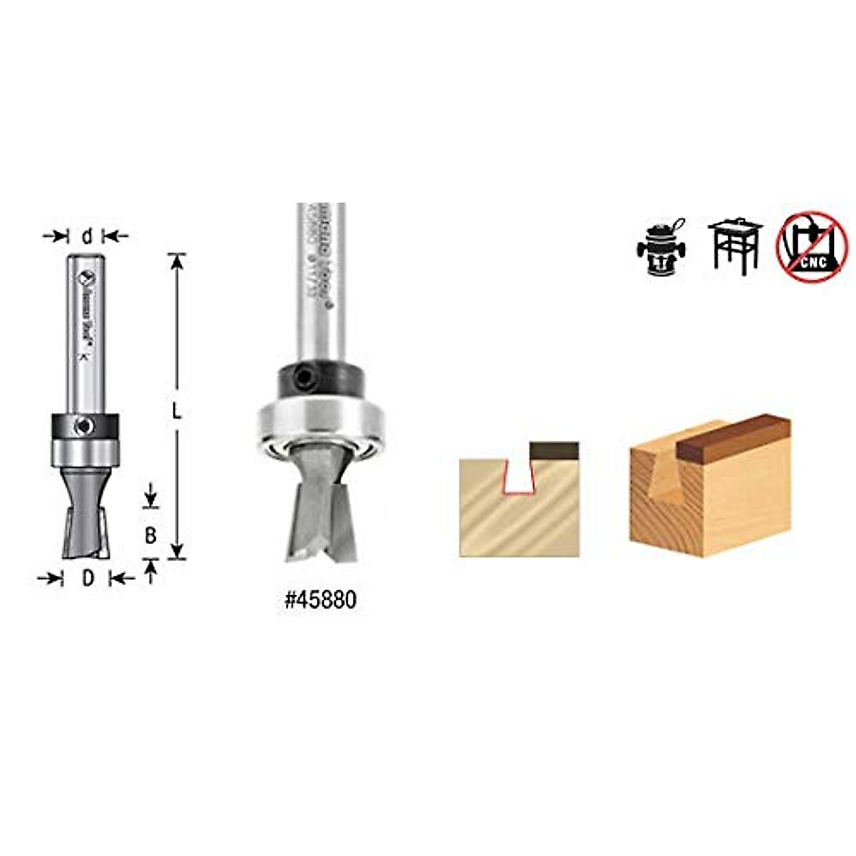 Amana Tool - 45884 Carbide Tipped Keller Dovetail 7 Deg x 5/8 Dia x 1" x 3/8 Shank wit