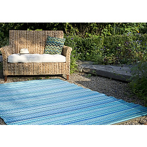 Fab Habitat Outdoor Rug - Waterproof, Fade Resistant, Crease-Free - Premium Recycled Plastic - Striped - Porch, Deck, Balcony, Laundry Room, Patio - Cancun - Turquoise & Moss Green - 3 x 5 ft