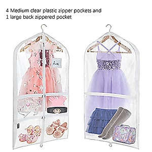 Univivi Clear PVC Dance Costume Bags (6 Pack) Garment Bag 40 Inch for Dance Competitions, with 4 Medium Clear Zipper Pockets and 1 Large Back Zippered Pocket [Upgraded Version] (40'' x 24'' 6 Pack)