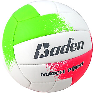 Baden | Match Point | Cushioned Synthetic Leather | Outdoor Recreation Backyard Volleyball + College Camp Ball | All Ages | Official Size 5 | Neon Pink/Green/White