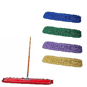 36 Inch Red Dust Mop with Wood Handle and 36 Inch Dust Mop Refill Bundle - 1 Mop Set and 4 Refills