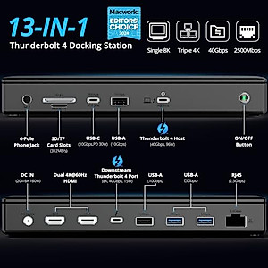 WAVLINK Thunderbolt 4 Hub with Dual HDMI 4K@60Hz,100W Charging, Thunderbolt Certified, 13-in-1 Thunderbolt 4 Dock Dual Monitor Single 8K Output for Windows or Mac, 4X USB, 2.5G Ethernet,SD/MicroSD