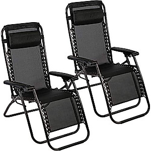 HCB Zero Gravity Chair Patio Folding Lawn Lounge Chairs Outdoor Lounge Gravity Chair Camp Reclining Lounge Chair with Pillows for Vacation (Black)