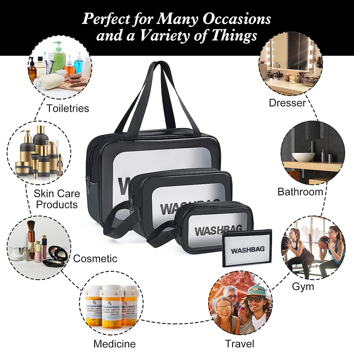 YuanCheng 4pcs PU Leather Portable Toiletry Bags with Handle, Translucent Waterproof travel Make up Bags for Women, Large Capacity Travel Cosmetic Bags