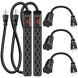 2 Ft Power Strip with 6 Outlets,0.5 Ft Extension Cord Set,Multiple Protection Plug Extender,UL Listed,600 Joules,Wall Mountable for Home Office Hotel Travel