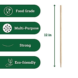 100 Pack 12 inch Bamboo Skewers for BBQ, Appetiser, Fruit, Cocktail, Kabob, Chocolate Fountain, Grilling, Barbecue, Kitchen, Crafting & Party, Natural Wooden Stick — Φ=4mm, Eco-Friendly Wood Sticks