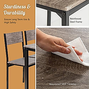 Giantex Dining Table Set for 4, Kitchen Table with Bench and Chairs, Industrial Gathering Bench Dining Set W/Metal Frame & Storage Rack, Dinette Set, Modern Functional Desk Set (Black Oak)