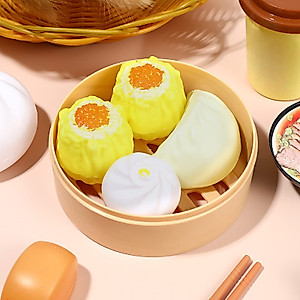 Play Food 26pcs Pretend Play Toy Asia Dim Sum Set Steamer Buns Chinese Breakfast Toy for Kids Food Kitchen Set Cooking Dish Asia Tea Time Birthday Gift, Style Random