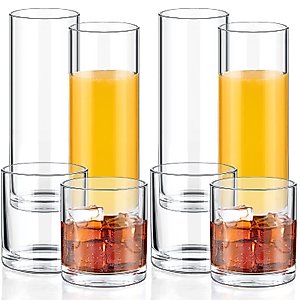 Rtteri 8 Pcs 9.8 oz Drinking Glasses Set, 4 Clear Whiskey Glasses and 4 Highball Glasses, Old Fashioned Cocktail Glasses Bourbon Rocks Glass Cups Tall Crystal Glass for Bar Glassware Water Wine Juice