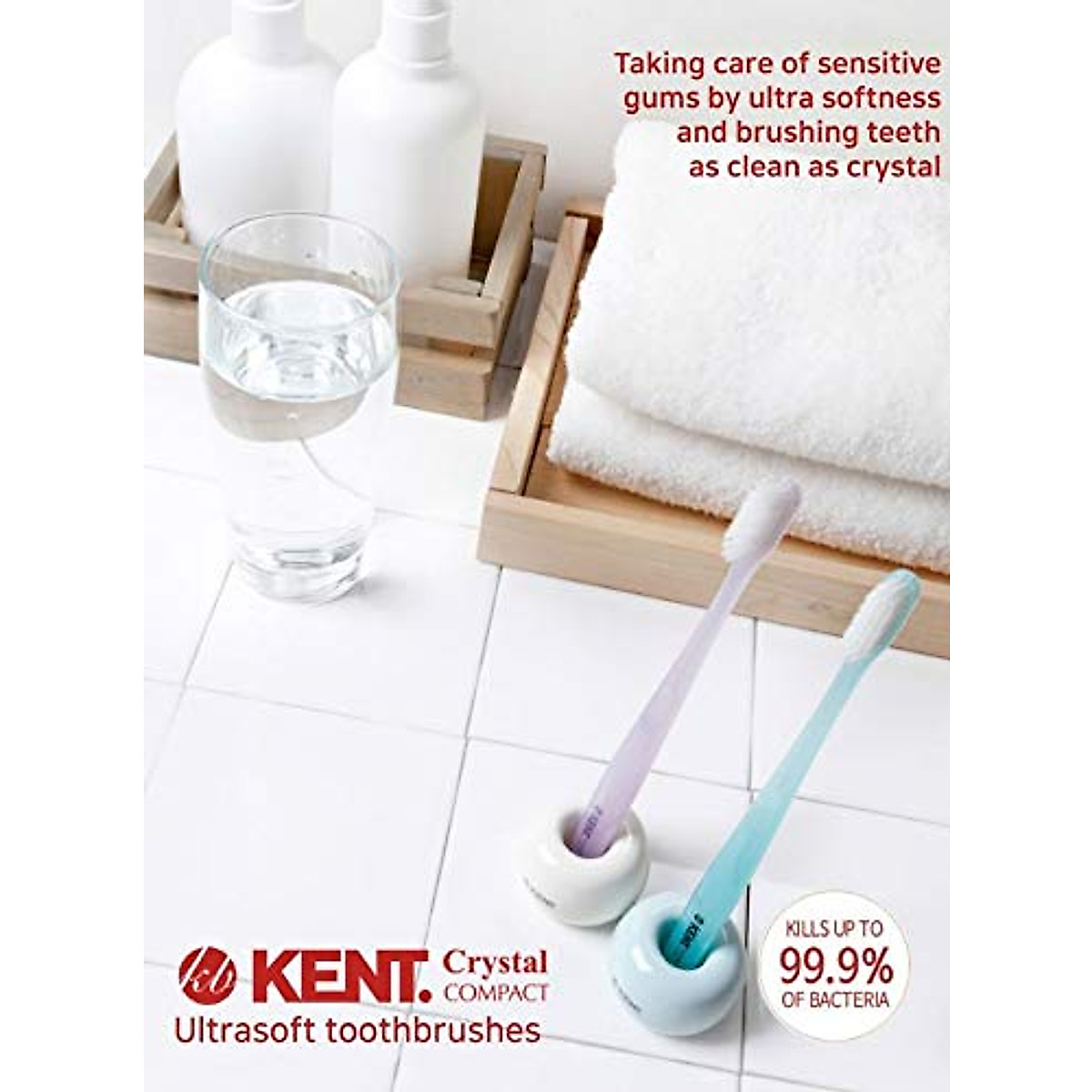 [Kent] Crystal Small Soft Firm Action Soft Toothbrush, Deep Cleaning Sensitive Teeth & Gums for Adults & Teens (Compact Size) - (Set of 5)