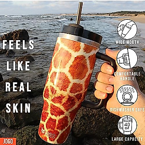 Simply Modern 40 oz Tumbler with Simple Handle and Straw Giraffe / Rambler Insulated Cup / Iced Coffee Stainless Steel Travel Mug / 40oz Animal Print Water Bottle Gifts for Men Women Kids / 5 pcs Set