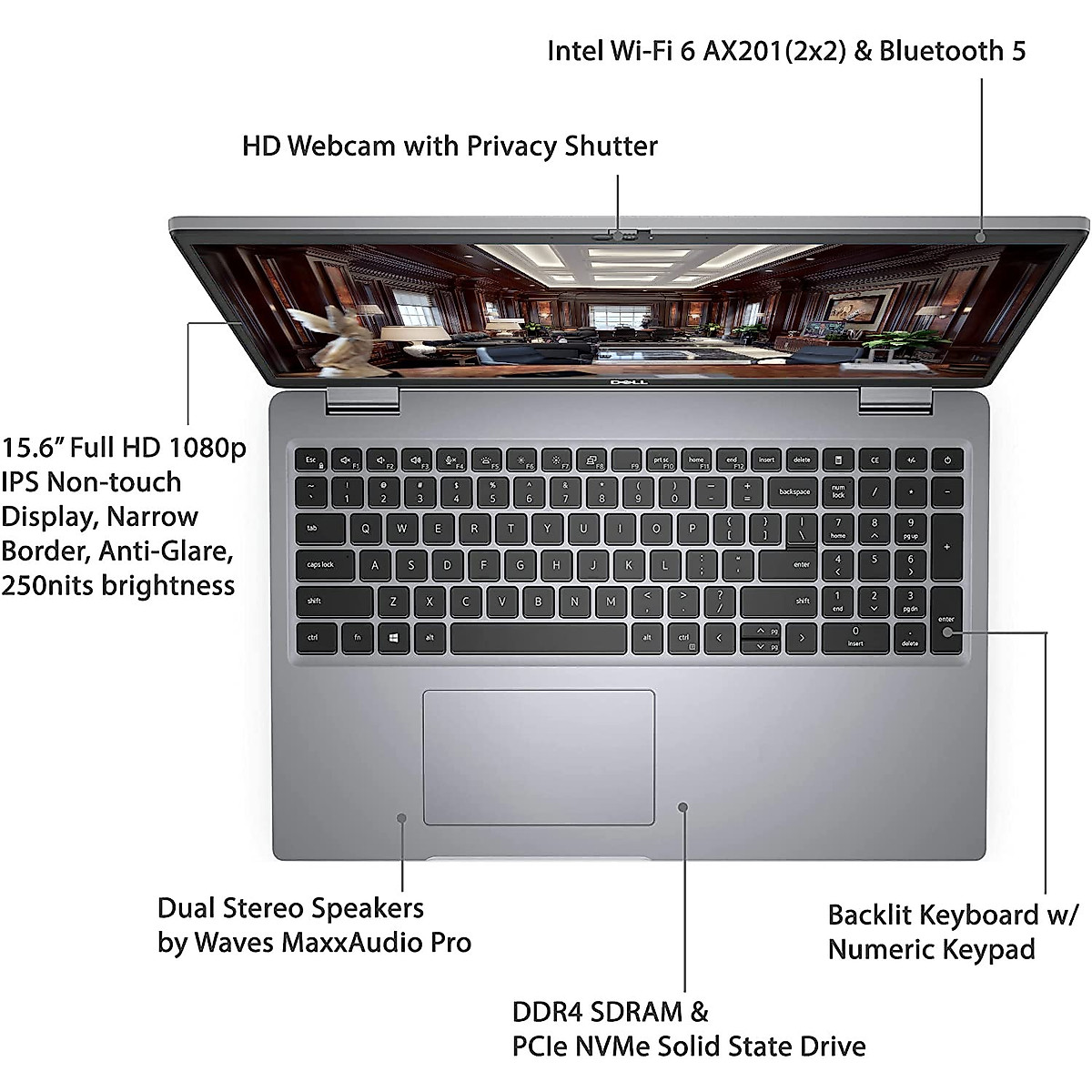 Dell Latitude 5520 Business Laptop, 15.6" FHD Display, Intel Core i5-1145G7 vPRO, 32GB RAM, 1TB PCIe SSD, IR Camera, HDMI, Backlit Keyboard, Wi-Fi 6, Thunderbolt 4, Windows 11 Pro