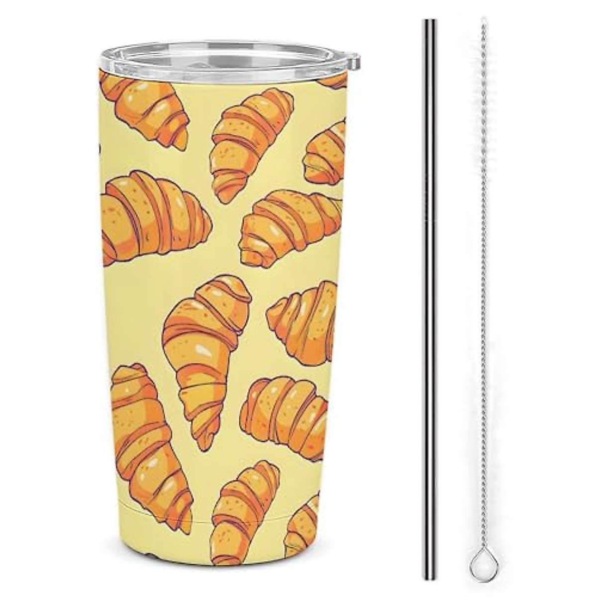 KIOWEIR Delicious Croissant Stainless Steel Tumbler 20oz With Lid And Straw, Insulated Tumblers Coffee Cup, Travel Mug for Ice Drink & Hot Beverage for Women Men Boys Girls