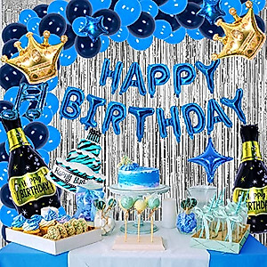 Birthday Decorations Men Happy Birthday Balloons for Women Blue and Gold Bday Party Suppliers with Rain Curtains Girls Boys suit for Age 13th 16th, 18th, 21st, 30th, 40th, 50th, 60th Birthday Decor