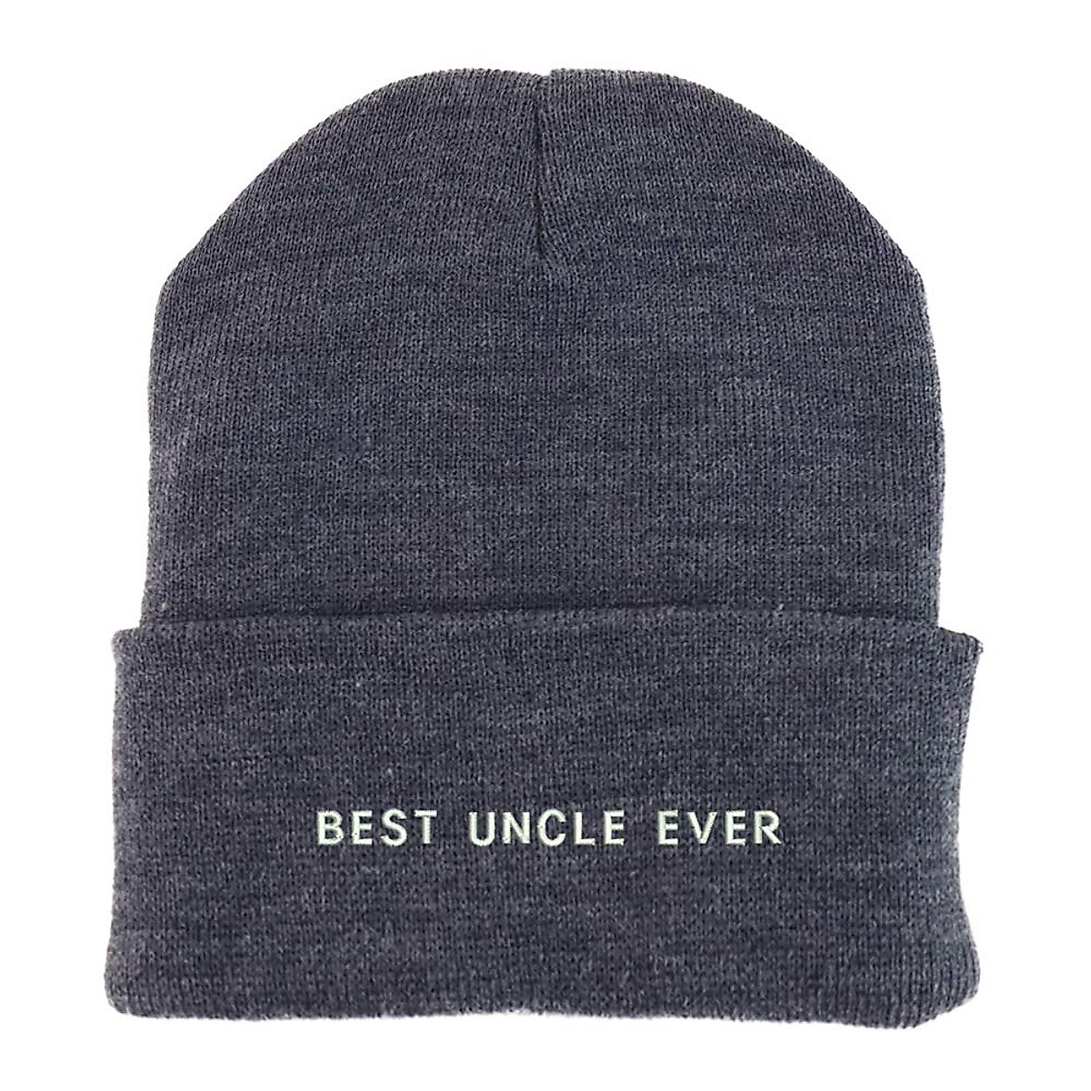 Trendy Apparel Shop Best Uncle Ever One Line Embroidered Made in USA Cuff Folded Acylic Knit Winter Beanie Hat - Dark Grey